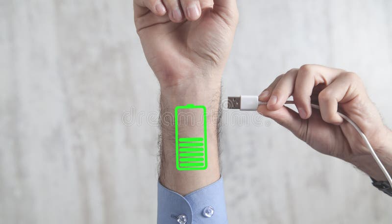 Man Holding Usb Cable with Green Battery in the Hand Stock Photo ...