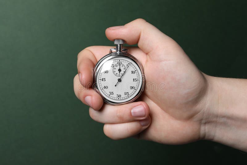Man Holding Vintage Timer Green Background Closeup Stock Photos - Free ...