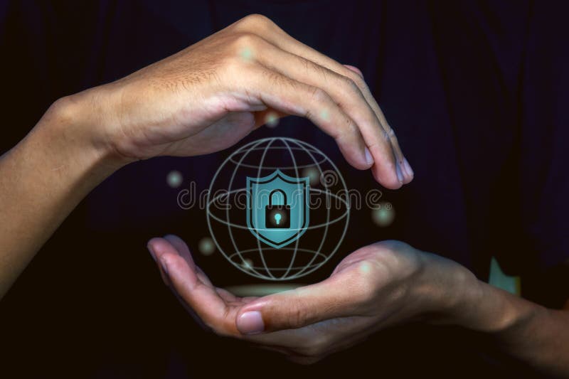 A Man Holding Virtual Shield Protect Icon. Information and Cyber ...