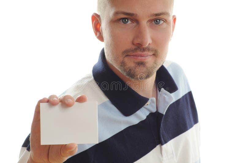 Man Holding White Card stock photo. Image of hand, point - 10340488