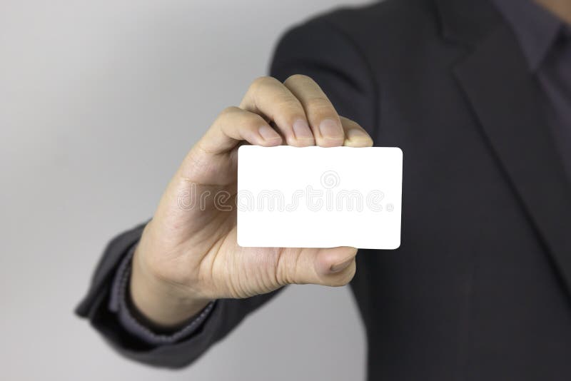 A Businessman Holding White Mock Up ID Card Design Stock Photo - Image ...
