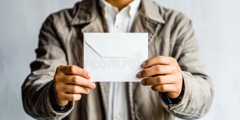 A Man Holding a White Envelope in His Hands, AI Stock Photo - Image of ...