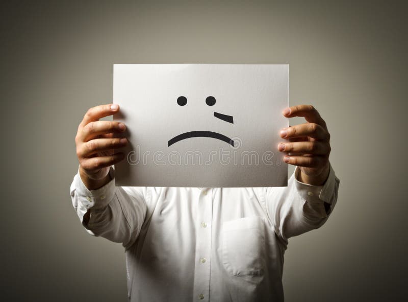 Man is Holding White Paper with Smile. Crying Concept. Stock Image ...