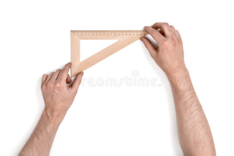 Man Holding a Wooden Set Square Stock Photo - Image of bare, accuracy ...