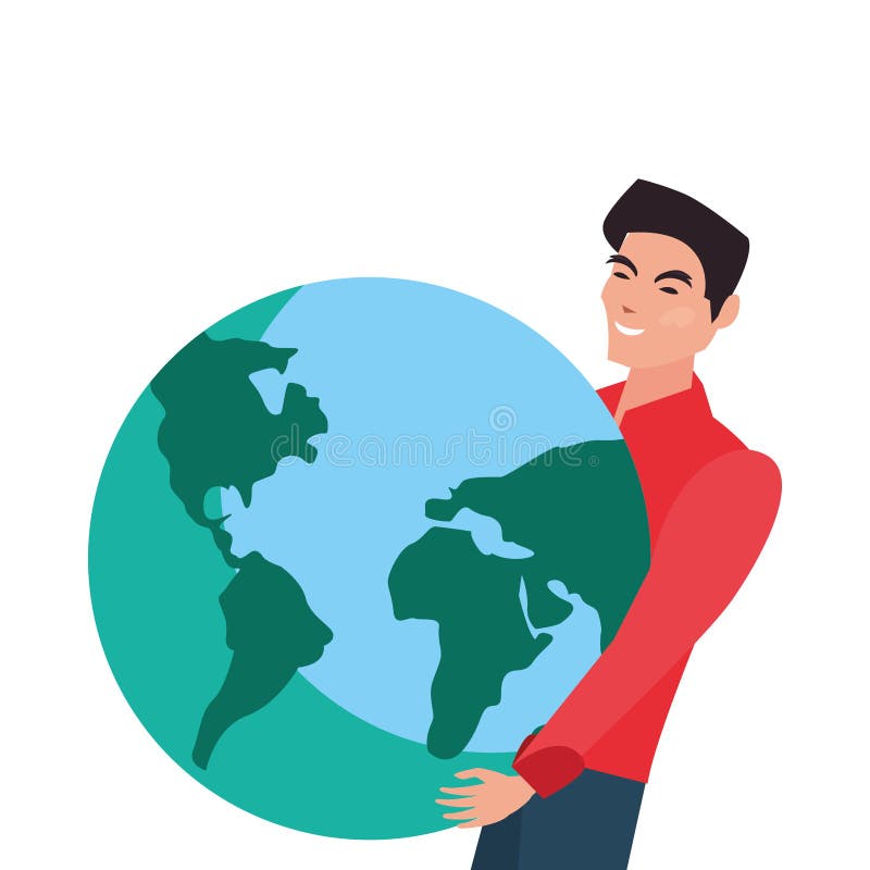 Man holding world planet stock illustration. Illustration of vector ...
