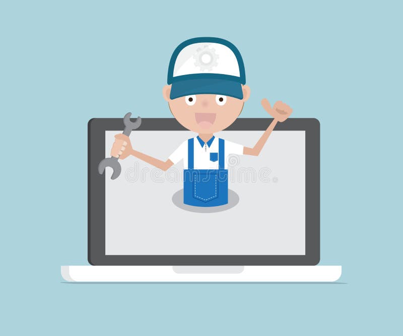 Man Holding Wrench on Laptop System Maintenance Concept Stock Vector ...