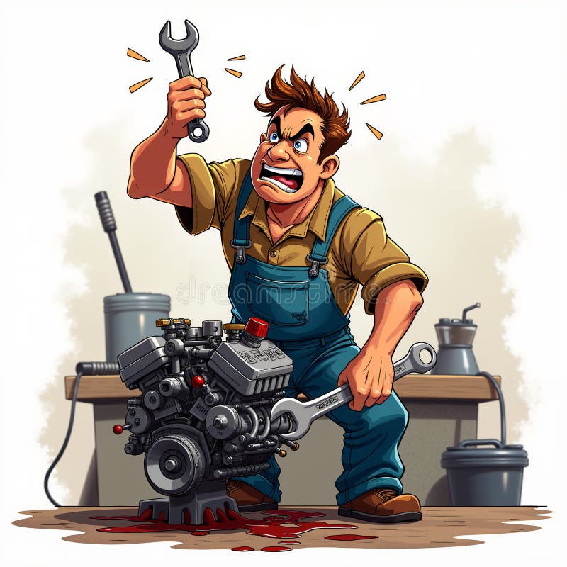 Man Holding Wrench Over Engine Stock Illustration - Illustration of ...