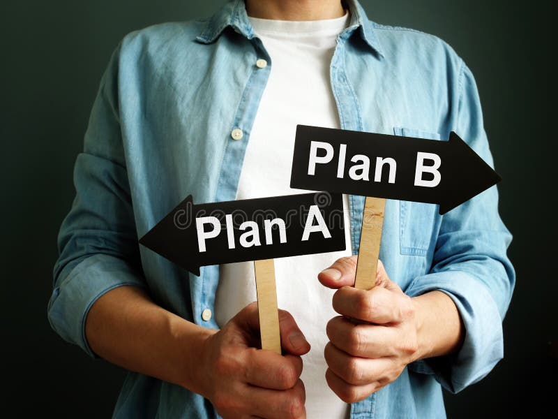 Man Holds Arrows Plan a and Plan B As Symbol of Choice. Stock Image ...