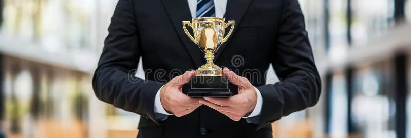 Man Holds Award Trophy in Hands, Achievement and Recognition Concept ...