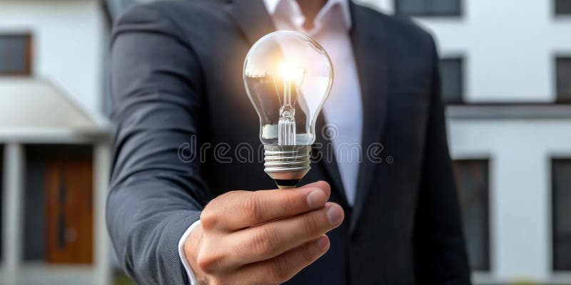 Man Holds Bulb Idea Innovation Concept and Bright Future Perspective ...