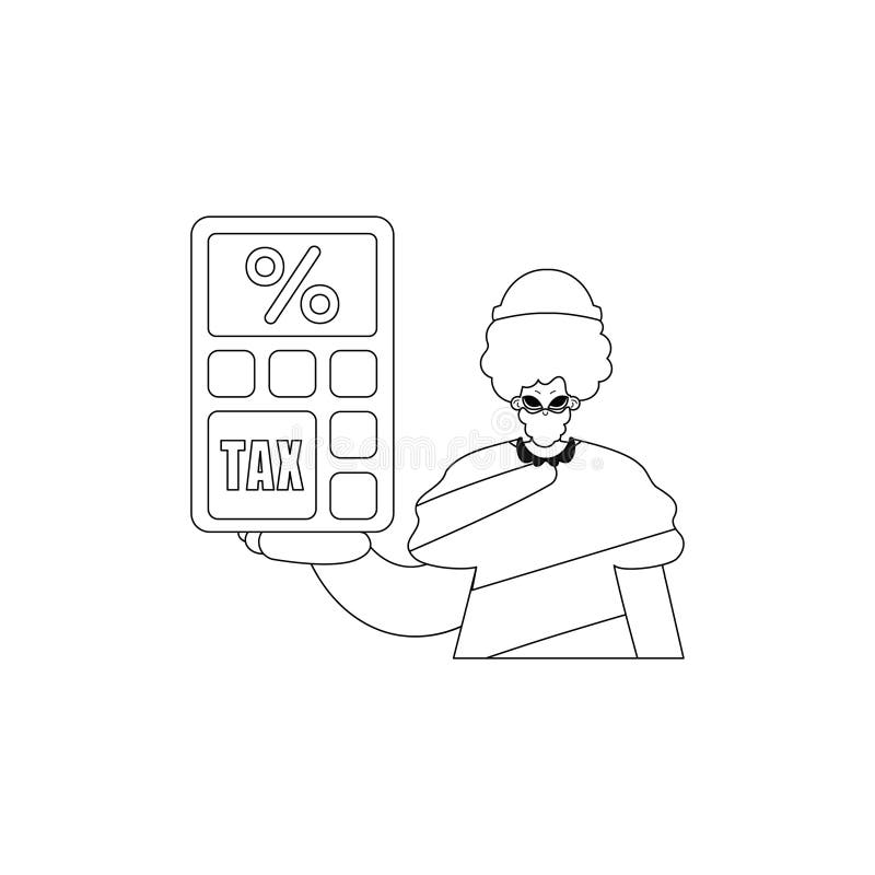 Man Holds a Calculator. Linear Drawing. Vector Illustration. Stock ...