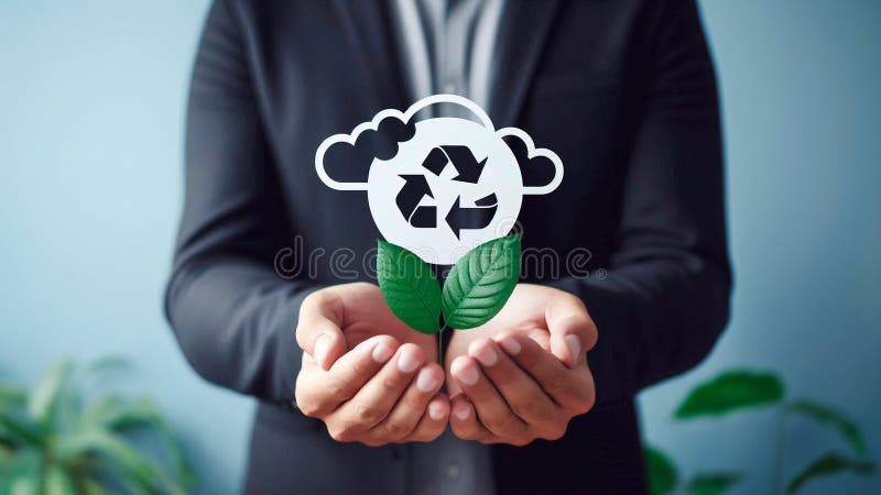 A Man Holds a Carbon Reduction Icon.. Generated AI Stock Illustration ...