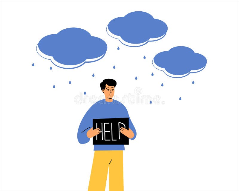 A Man Holds a Card with the Inscription Help. a Man Asks for Help Stock ...