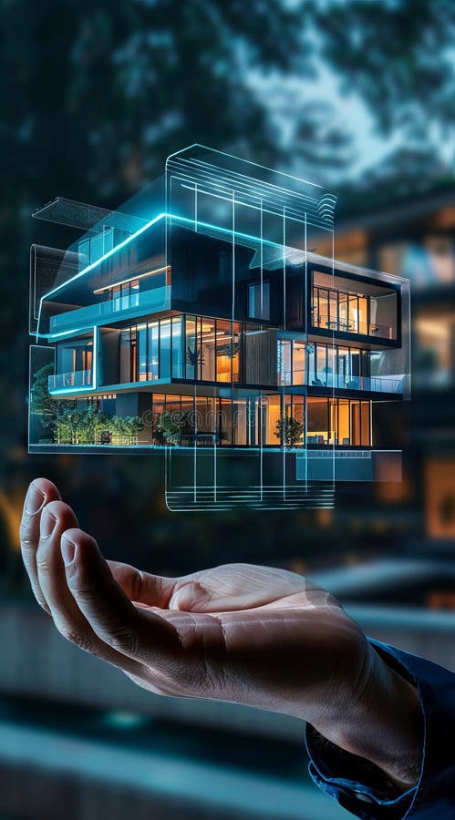 Man Holds 3D Rendering of Modern Home Stock Illustration - Illustration ...