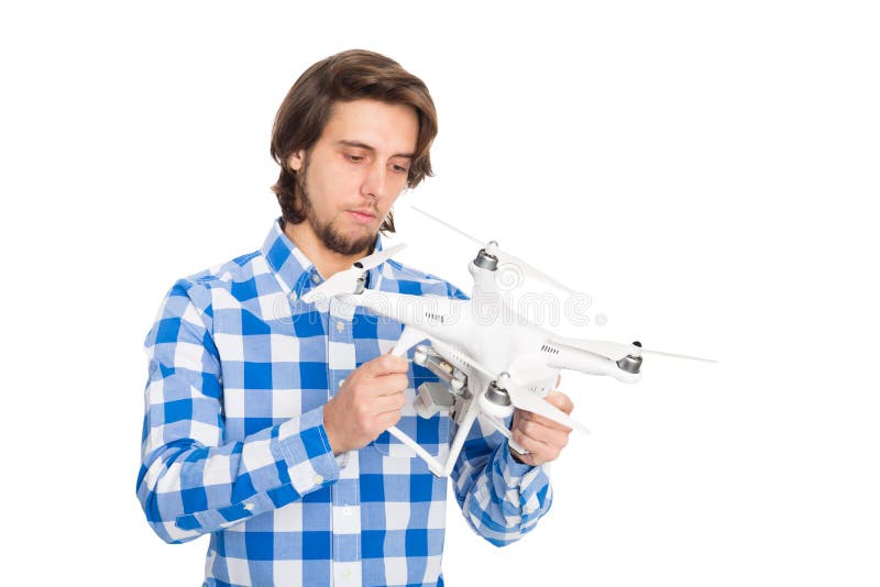 Man Holds a Flying Drone with a Camera Stock Image - Image of aircraft ...