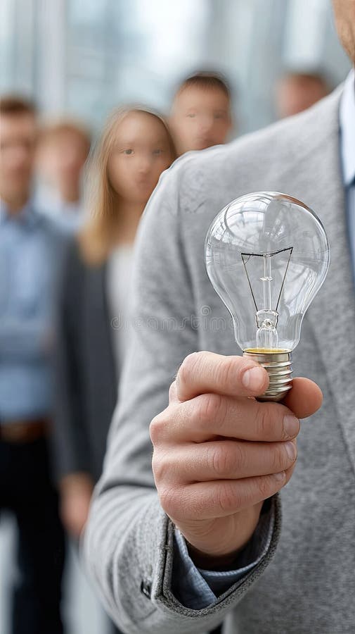 Man Holds a Glowing Light Bulb while Standing Confidently with His Boss ...