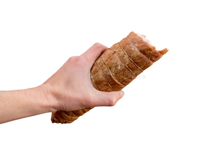Man holds a ham stock image. Image of slice, bite, meat - 76707823