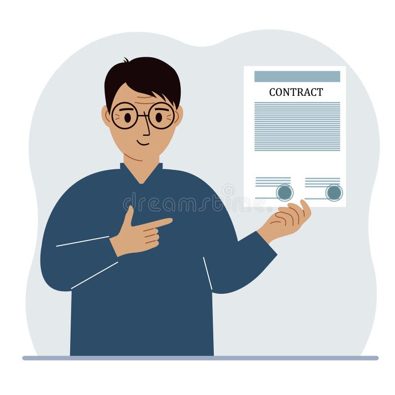 A Man Holds in His Hands a Finished Sample of a Contract with Seals ...