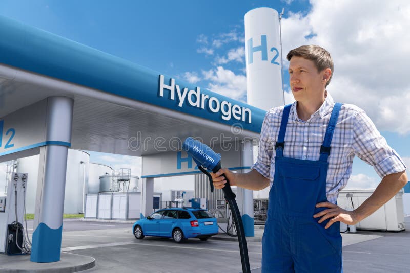 Man Holds a Hydrogen Fueling Nozzle. Refueling Car with Hydrogen Fuel ...