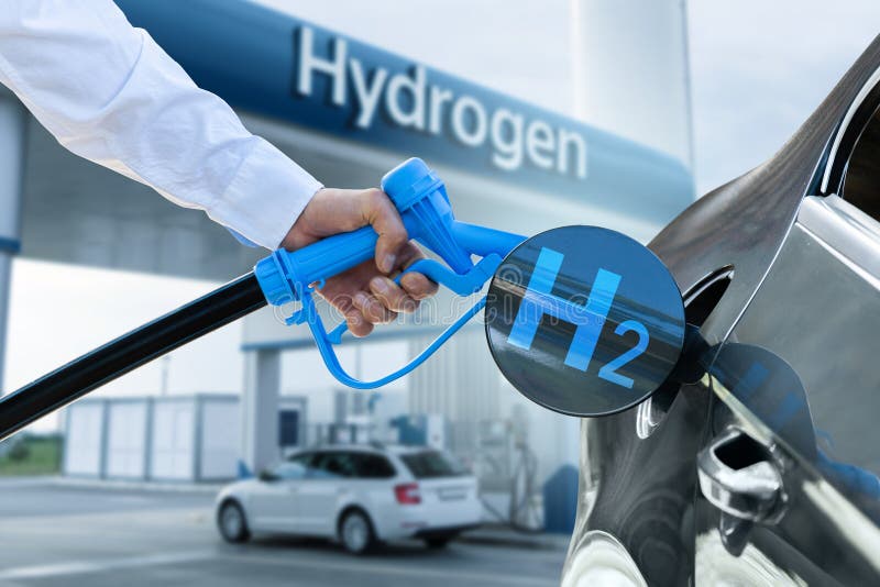 Man Holds a Hydrogen Fueling Nozzle. Refueling Car with Hydrogen Fuel ...