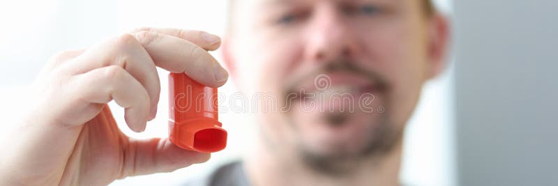 Man Holds an Inhaler in His Hand. Stock Image - Image of attack ...