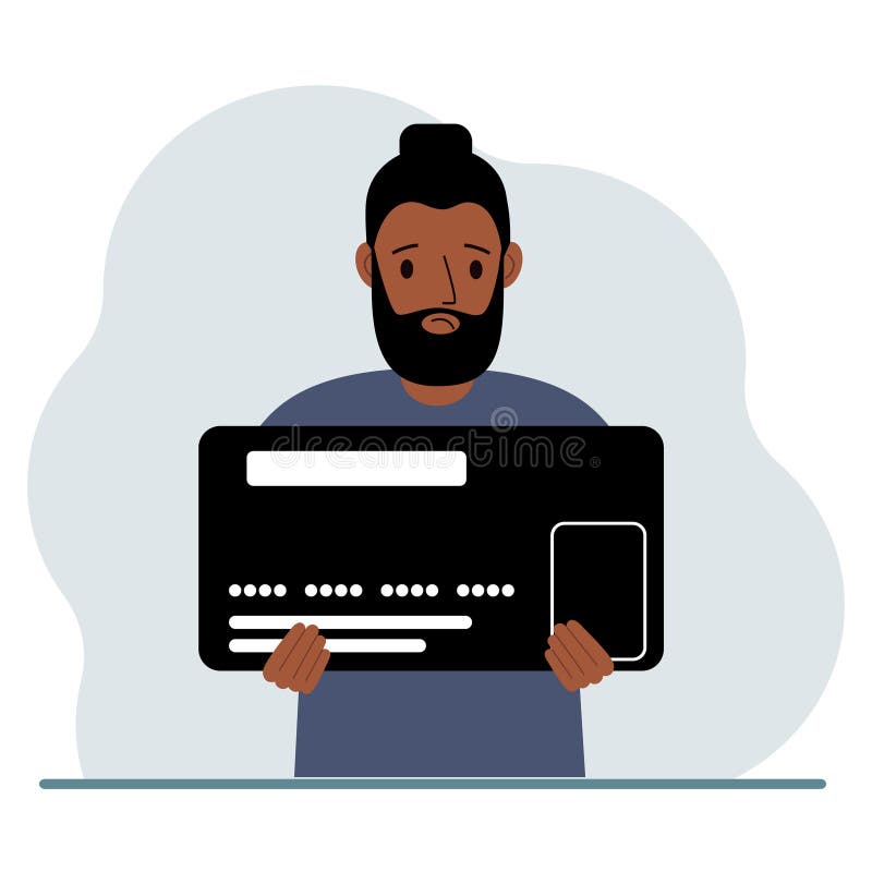 A Man Holds a Large Credit Card in His Hands. Stock Illustration ...