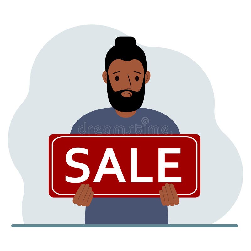 A Man Holds a Large Sign with the Text SALE in His Hands. Stock Vector ...