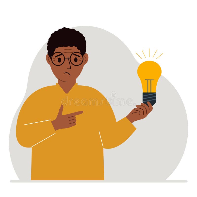 A Man Holds a Light Bulb in His Hand. Idea Concept, Brainstorming ...