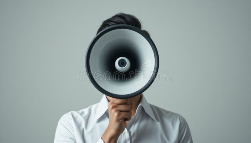 Man Using Megaphone for Communication Stock Illustration - Illustration ...