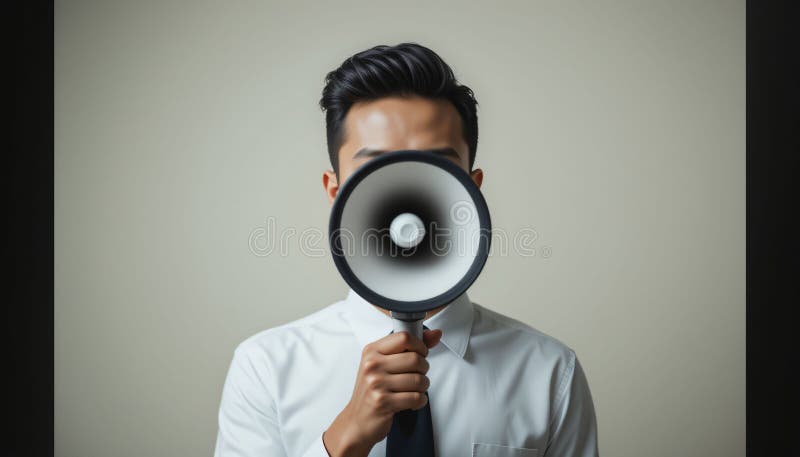 Man Using Megaphone for Communication Stock Illustration - Illustration ...