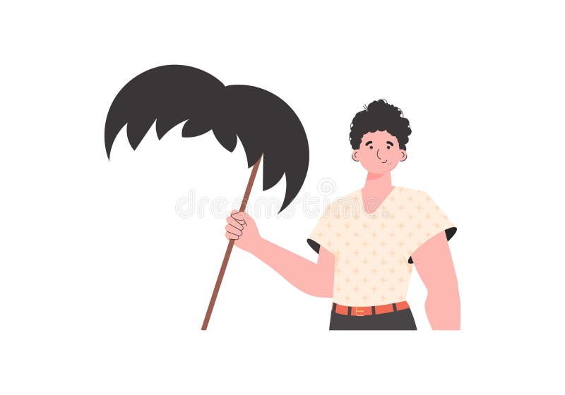 A Man Holds a Mustache on a Stick. Trendy Style. Isolated. Vector ...