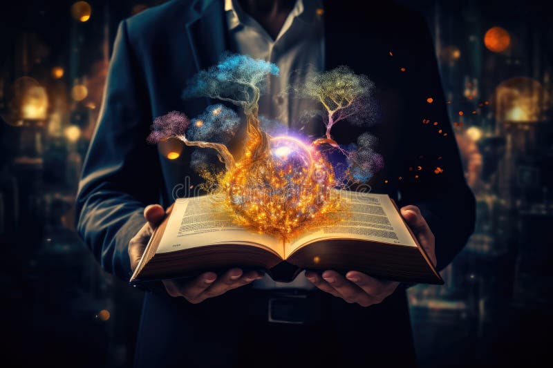 A Man Holds an Open Book in His Hands, Reading and Gaining Knowledge, a ...