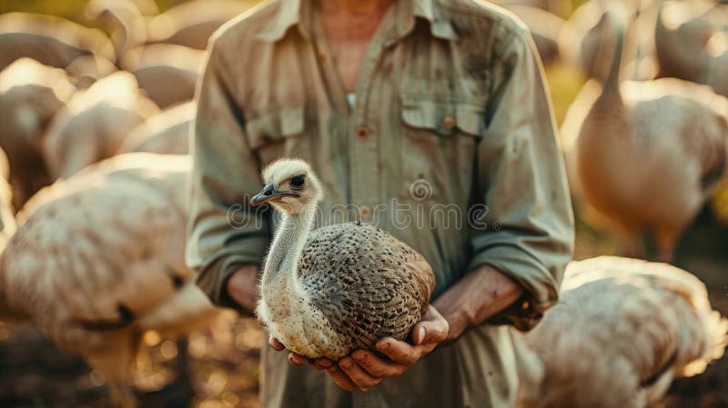 A Man Holds an Ostrich Egg in His Hands. Selective Focus Stock ...