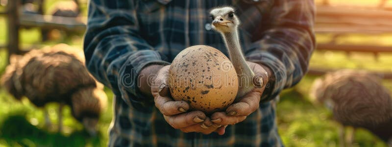 A Man Holds an Ostrich Egg in His Hands. Selective Focus Stock ...