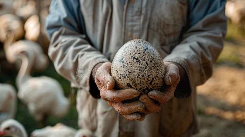 Man Holds Ostrich Egg His Hands Selective Focus Stock Photos - Free ...