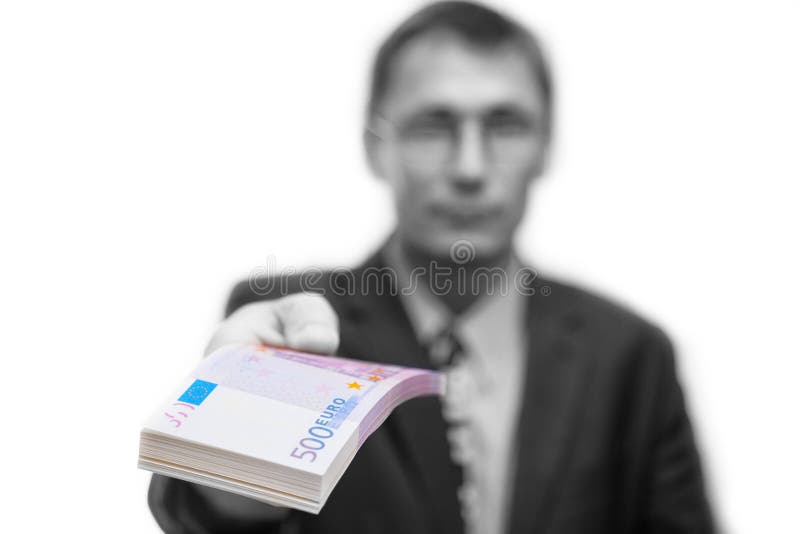 The Man Holds Out a Bundle of Notes 500 Euros Stock Photo - Image of ...