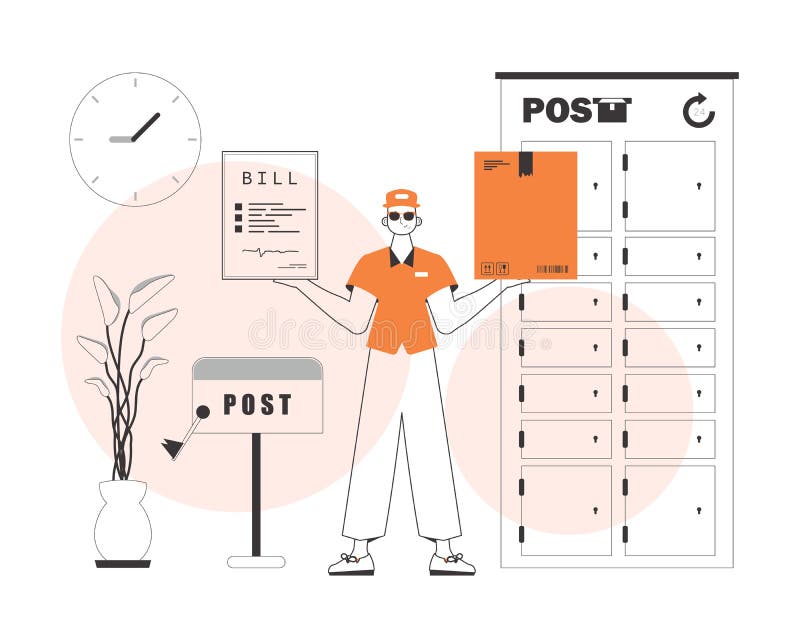A Man Holds a Parcel and a Check in His Hands. Parcel Delivery Concept ...