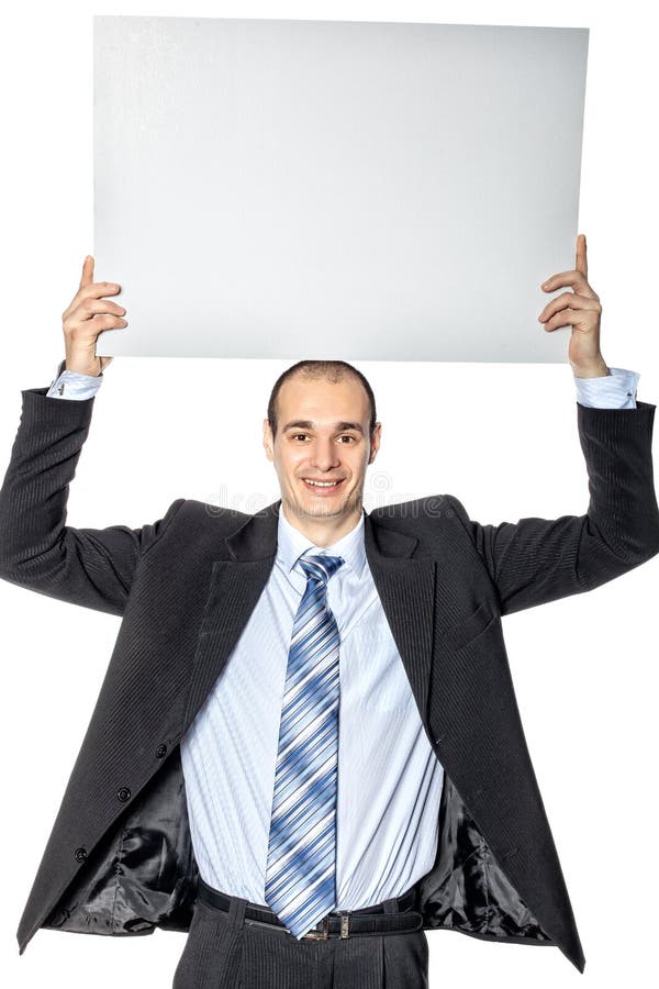 A man holds a poster. stock photo. Image of expression - 37611056