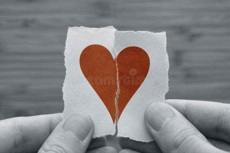 Man Holds Red Broken Paper Heart in His Hands Stock Photo - Image of ...