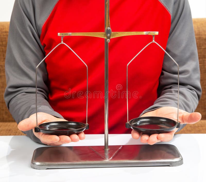 Man Holds the Scales with His Hands. Decision Making Choice Stock Image ...