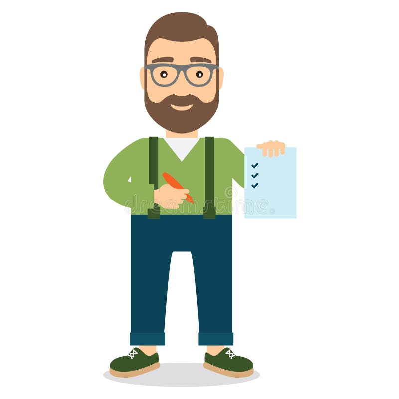 Man Holds Sheet of Paper with List and Pen in Hand. Stock Vector ...