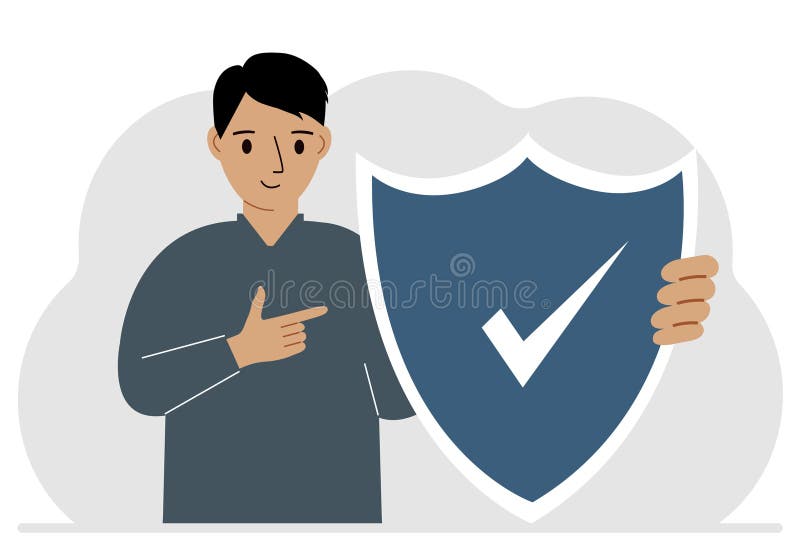 A Man Holds a Shield in His Hand, a Symbol of Insurance. Vector Stock ...