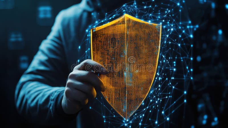 Man Holds Shield Protecting Network Data and Security with Network ...