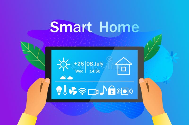 Man Holds a Tablet Control Panel of a Smart Home in His Hands Stock ...