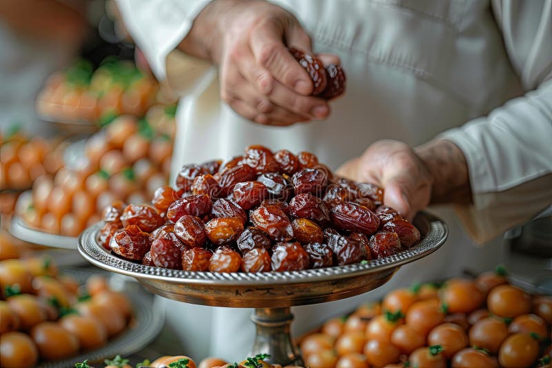 Man Holds Tray of Dates in His Hands Stock Illustration - Illustration ...