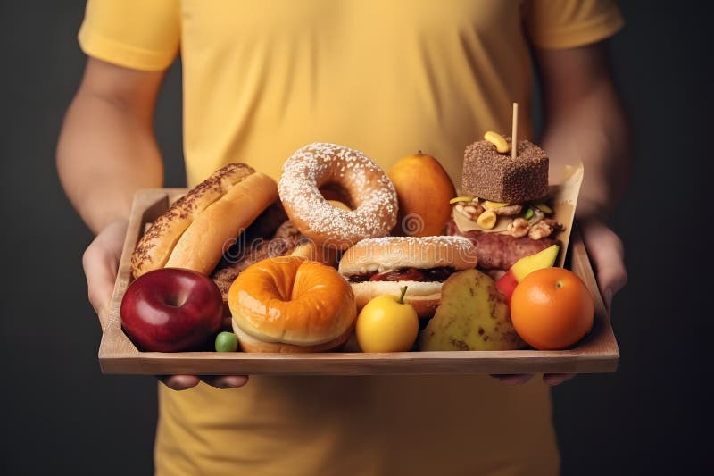 Healthy Vs Junk Food Concept Fruits And Vegetables Or Fast Nutrition