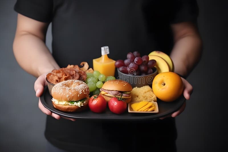 Healthy Vs Junk Food Concept Fruits And Vegetables Or Fast Nutrition