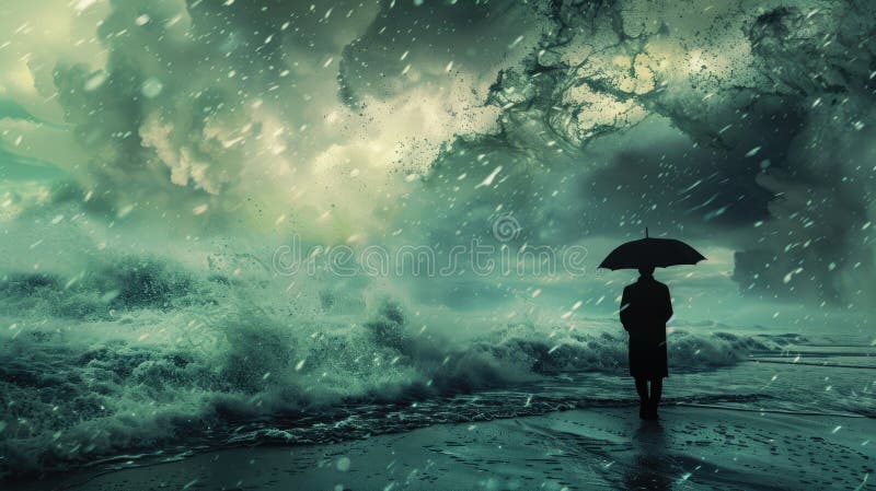 A Man Holds an Umbrella in a Storm Stock Photo - Image of problem ...