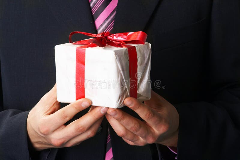 Man Holiday a Gift on His Hand Stock Photo - Image of concept, ribbon ...