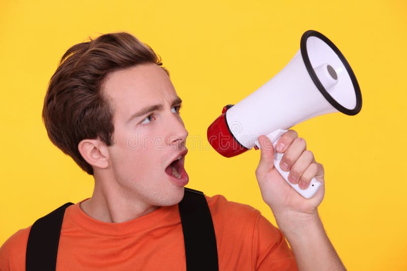 Man Hollering into Megaphone Stock Image - Image of news, hollering ...